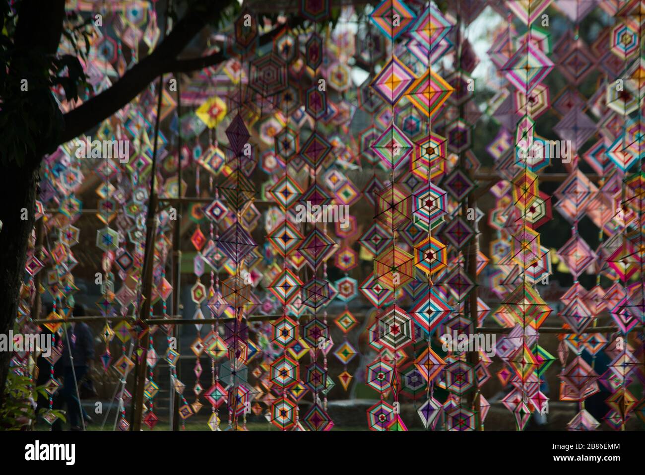 The colorful spider tung web flag in local Thai traditional merit old ...