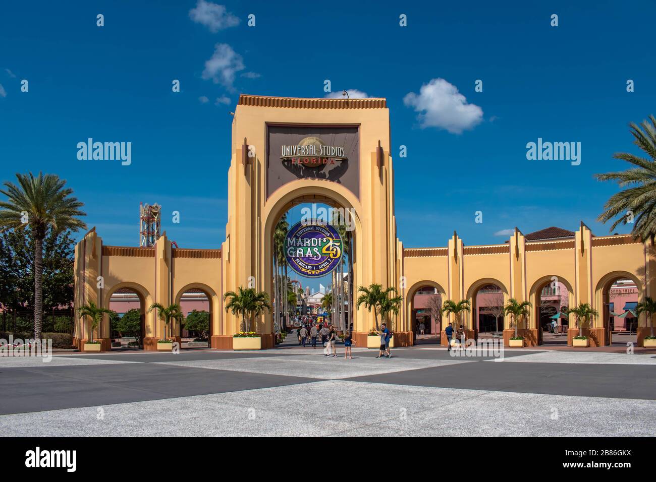 Orlando, Florida. March 15, 2020. Panoramic view of main entrance arch ...