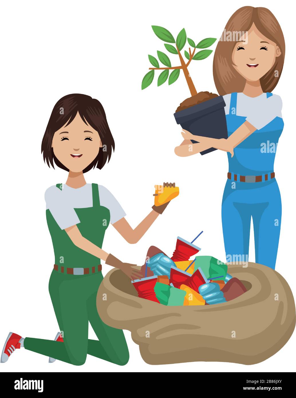 environmentalist women recycling and planting Stock Vector Image & Art ...