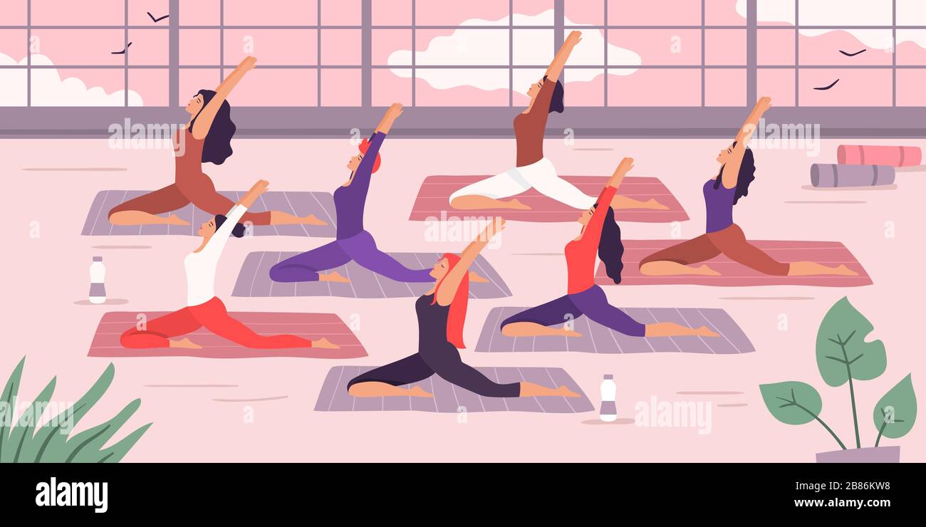 Women yoga group stretching exercise. Vector illustration Stock Vector ...
