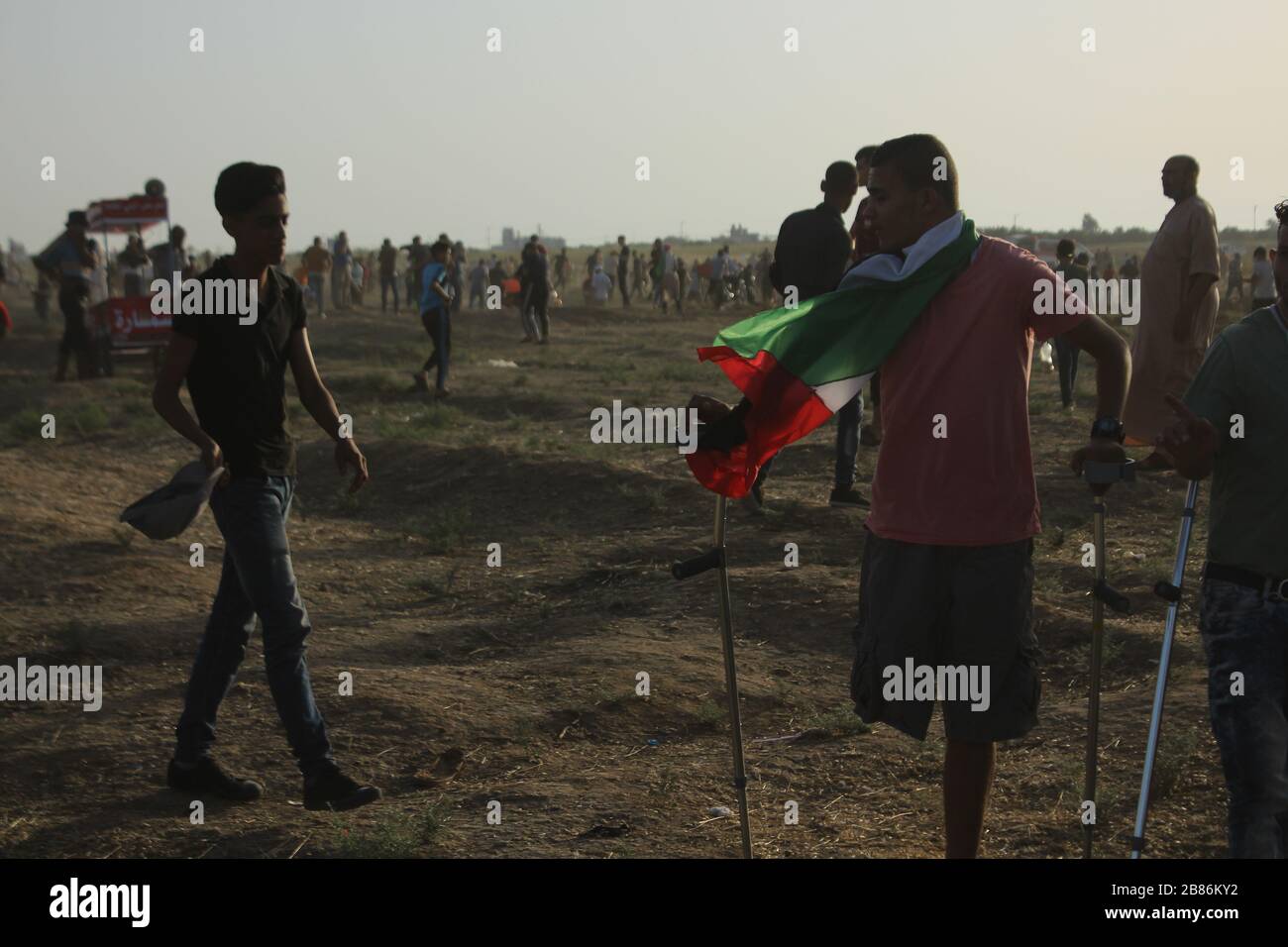 Gaza protests march of return in the border at the Israeil-Gaza border ...