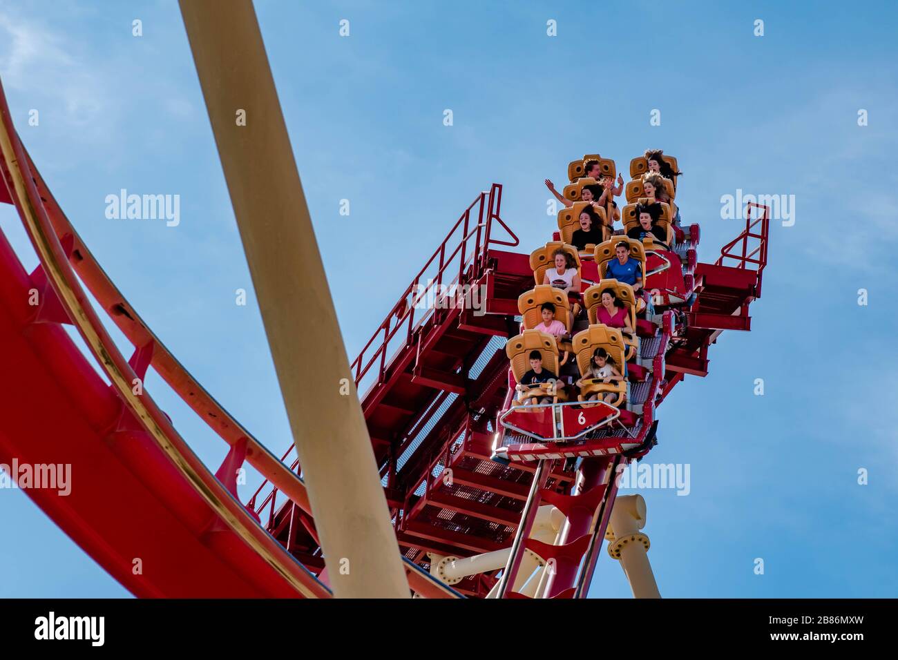 Orlando, Florida. March 15, 2020. People having fun Hollywood Rip Ride ...