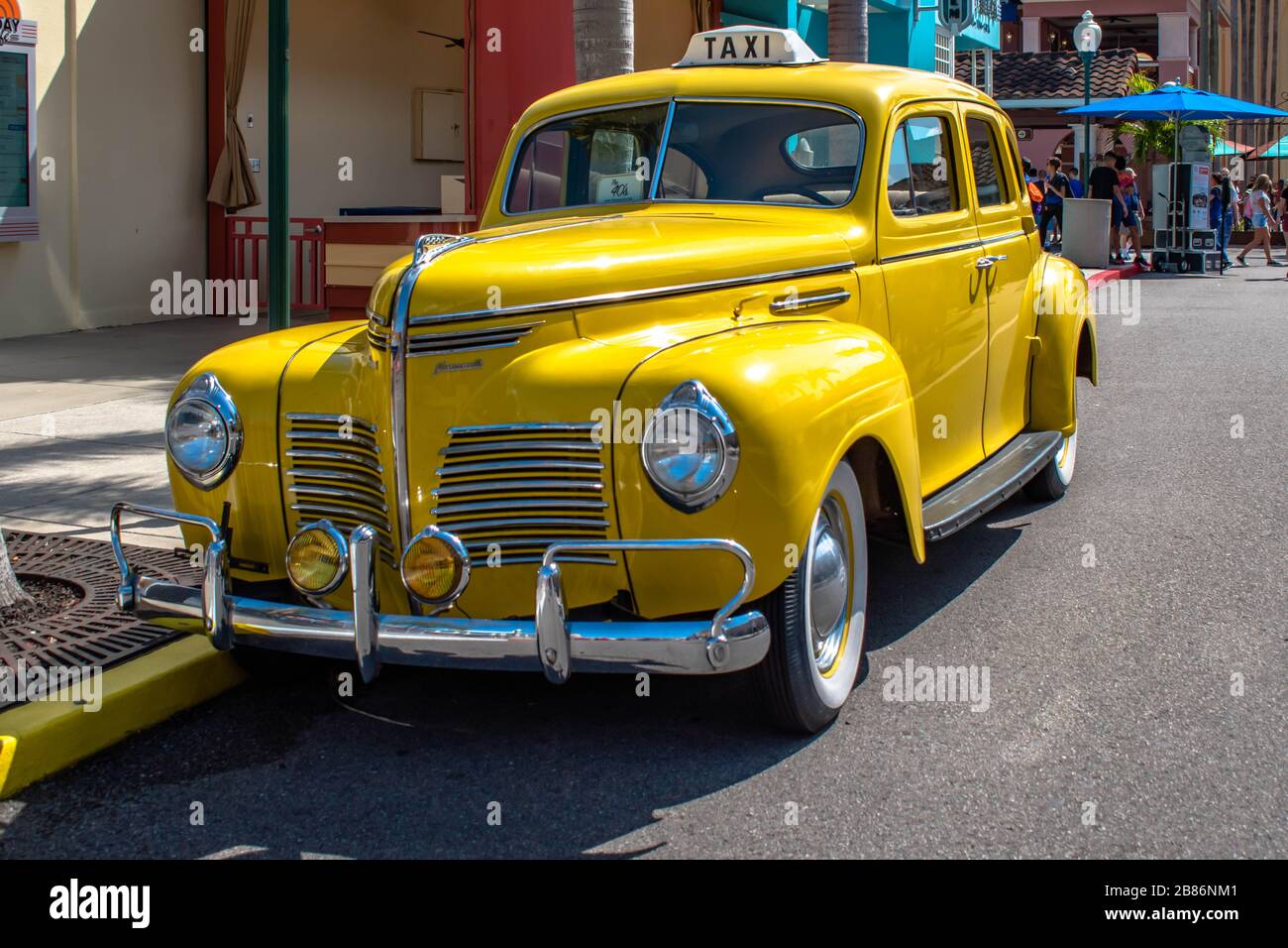 Orlando, Florida. March 15, 2020. Yellow vintage taxi at Universal ...