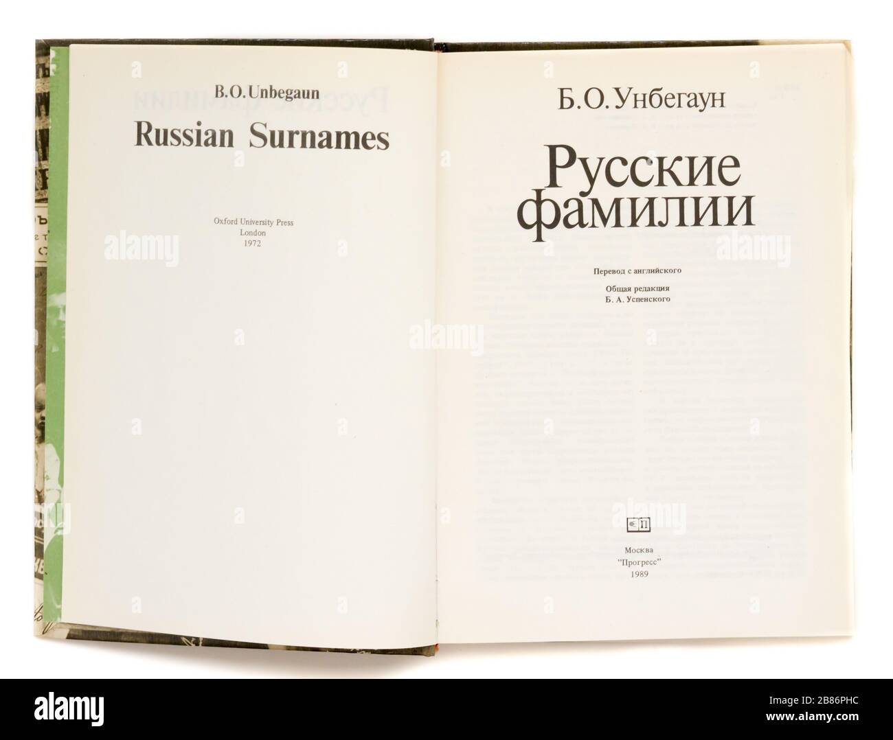 Russian Surnames by B. O. Unbegaun, first published in 1972 in England ...
