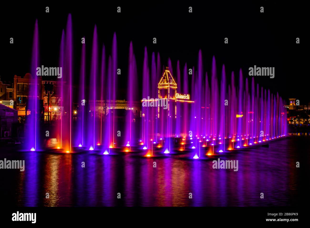 Orlando, Florida. February 29, 2020. Colorful dancing waters at ...