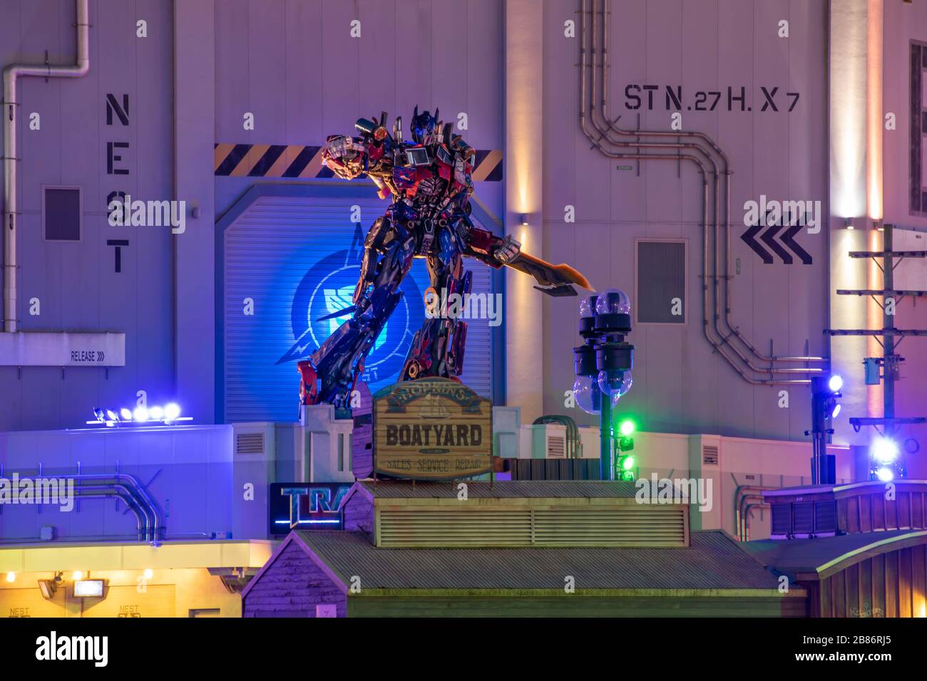 Orlando, Florida. February 29, 2020. Top view of Transformers The Ride ...