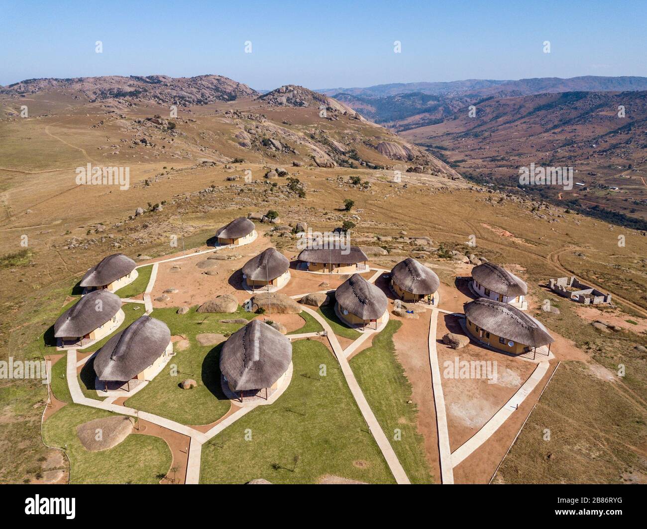 Small traditional resort village located on Sibebe Rock, great monolith ...