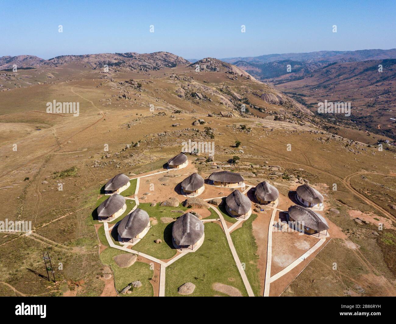 Small traditional resort village located on Sibebe Rock, great monolith ...
