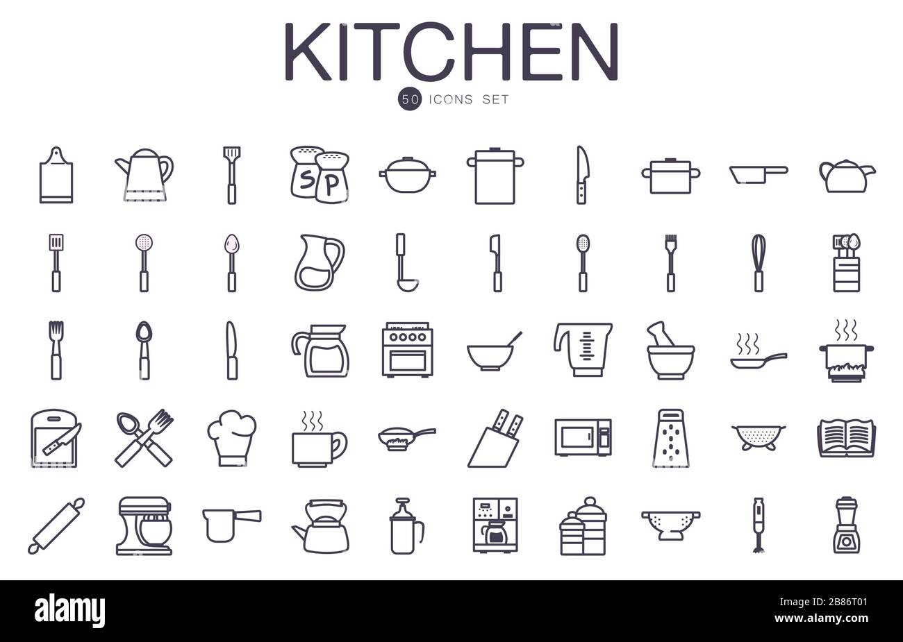 gradient style icon set design, kitchen cook eat food restaurant home ...