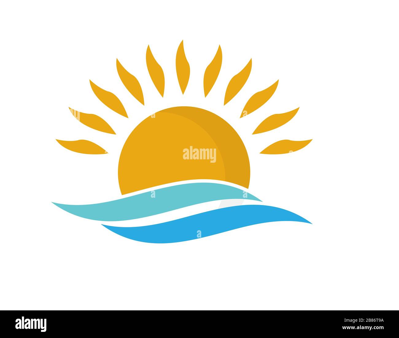 Icon of the sea wave on the background of the sunset. Simple flat ...