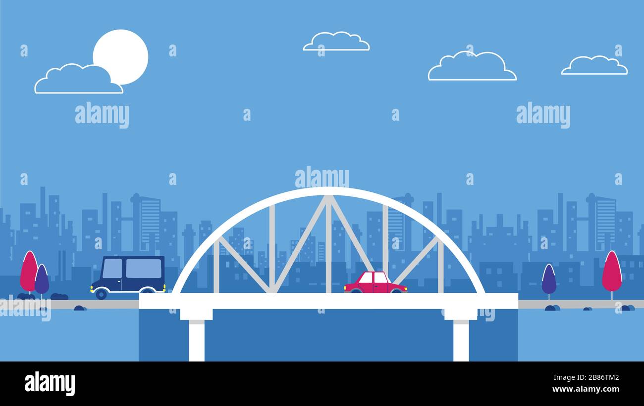cars drive over the bridge in the city vector illustration Stock Vector ...