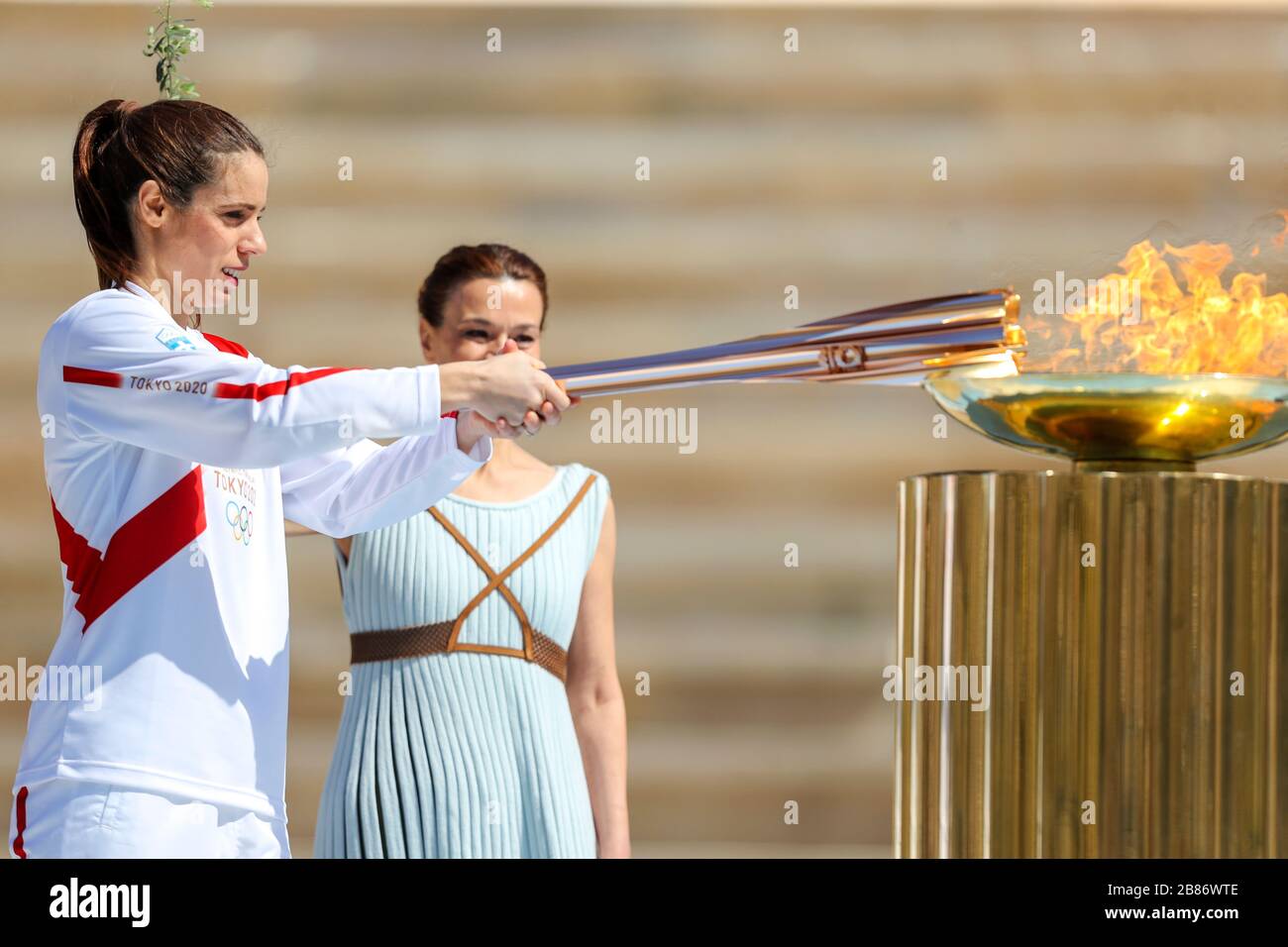 Athens, Greece - March 19, 2020: Olympic Flame handover ceremony for ...