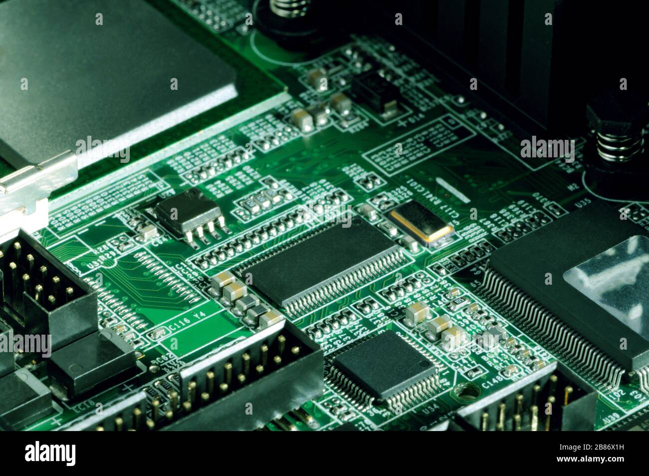 Close-up board with micro chips from an electrical appliance or ...
