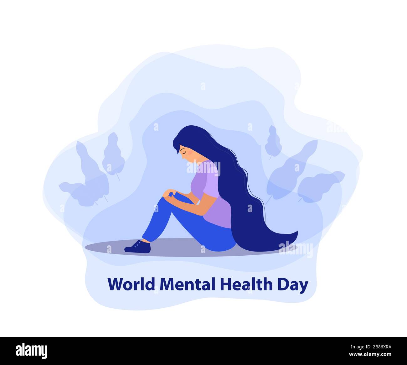 World Mental Health Day. Girl in sadness, depression concept. Isolated ...