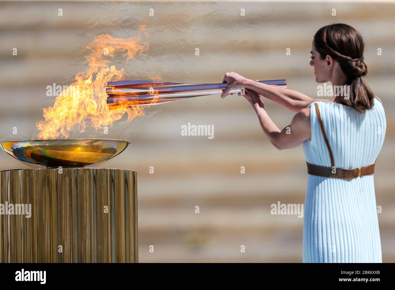 Athens, Greece - March 19, 2020: Olympic Flame handover ceremony for ...
