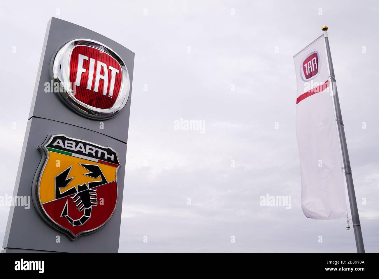 Bordeaux , Aquitaine / France - 10 27 2019 : Fiat Abarth sign logo flag ...