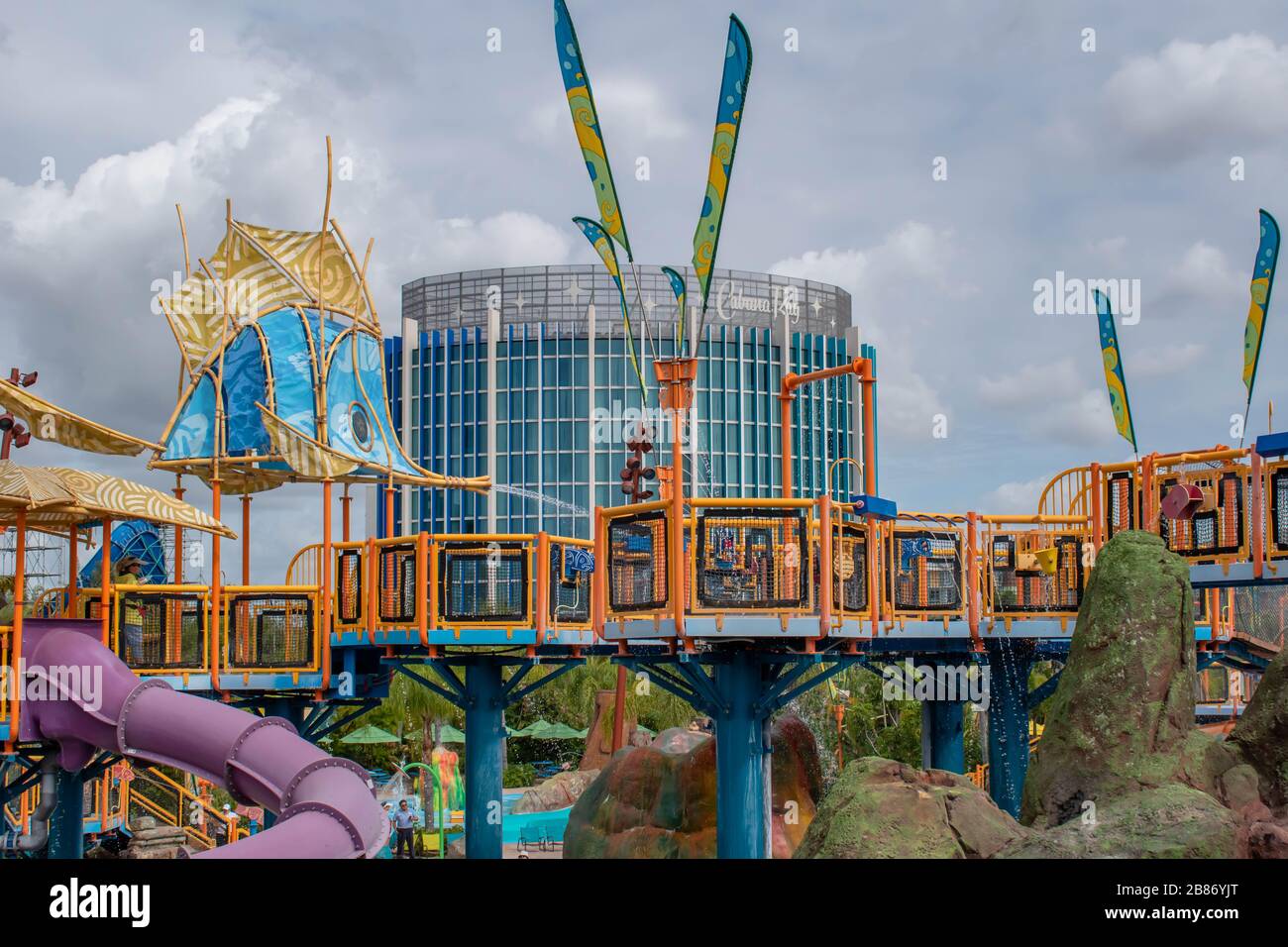 Orlando, Florida. March 10, 2020. Partial view of Cabana Bay Hotel and ...