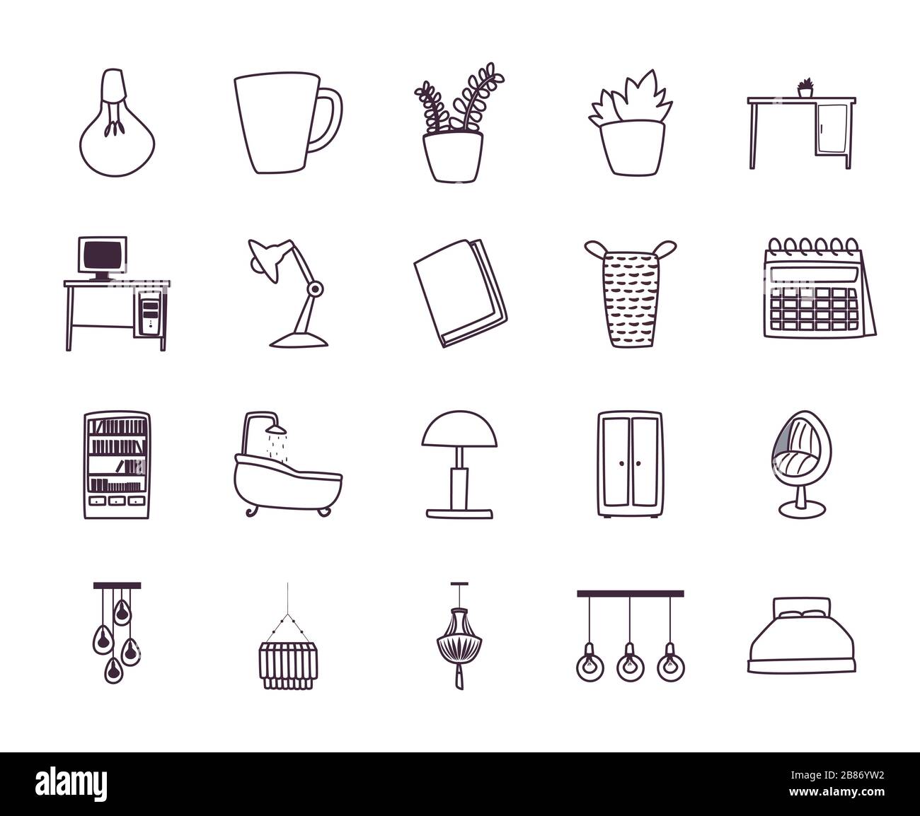 line style icon set design, Home room decoration interior living ...