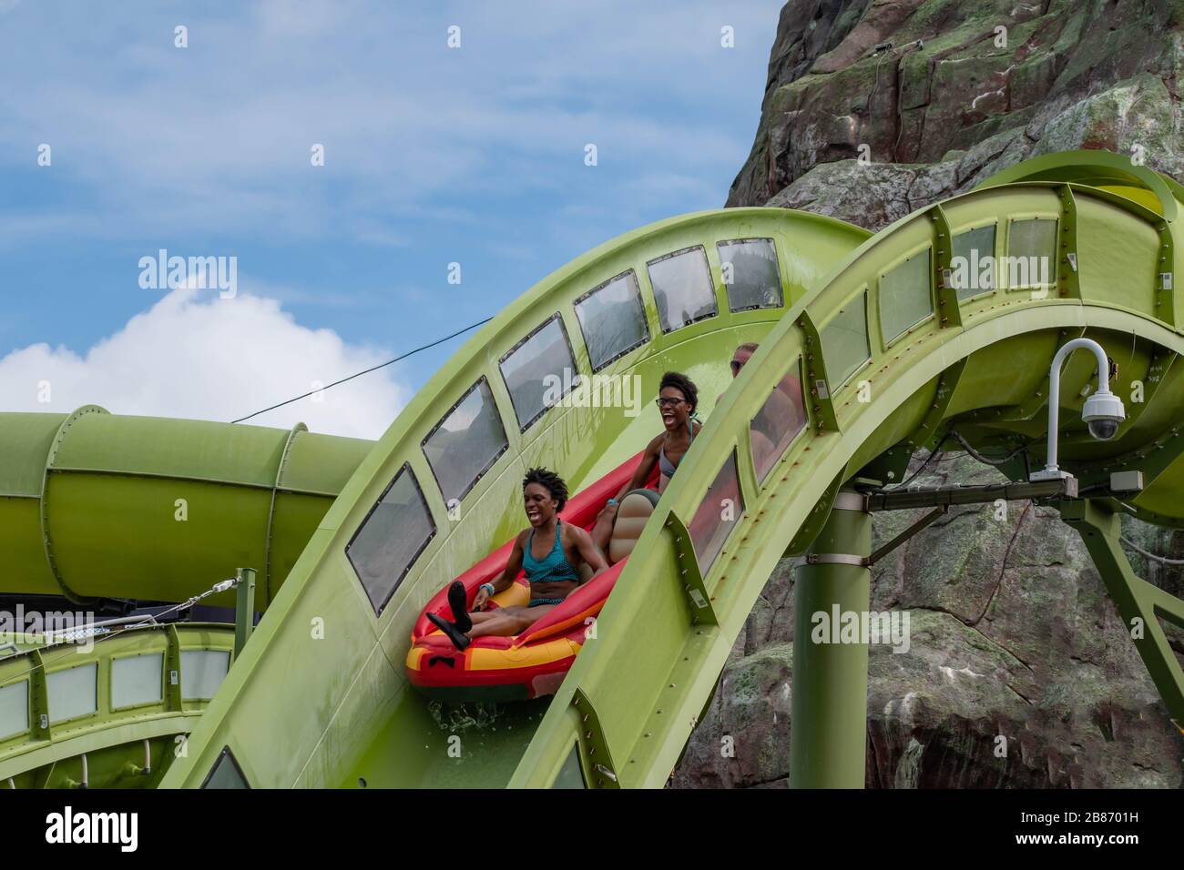 Orlando, Florida. March 10, 2020. People enjoying Krakatau Aqua Coaster ...