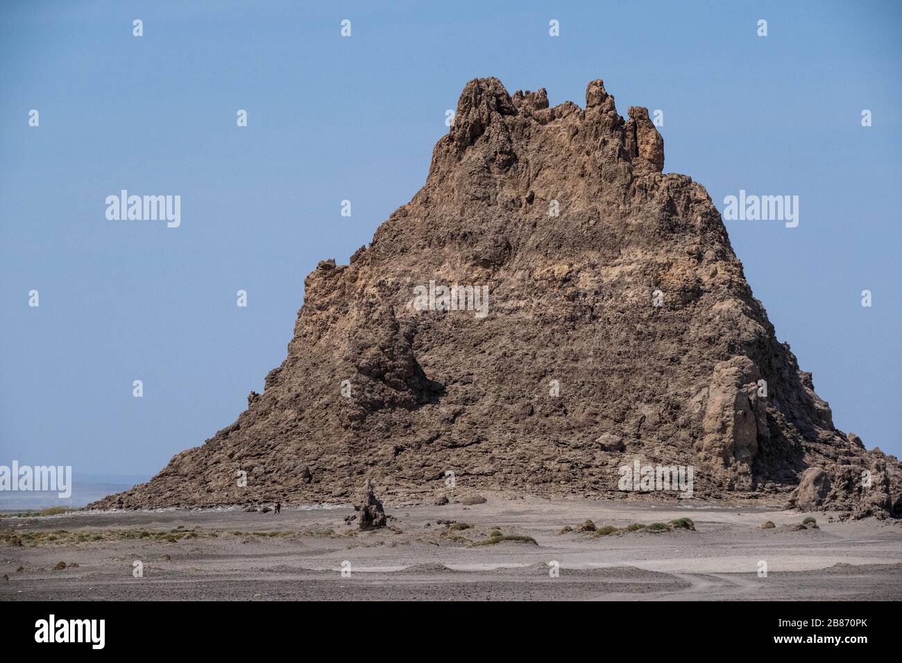 Africa, Djibouti, Lake Abbe. Landscape view of lake Abbe Two children ...
