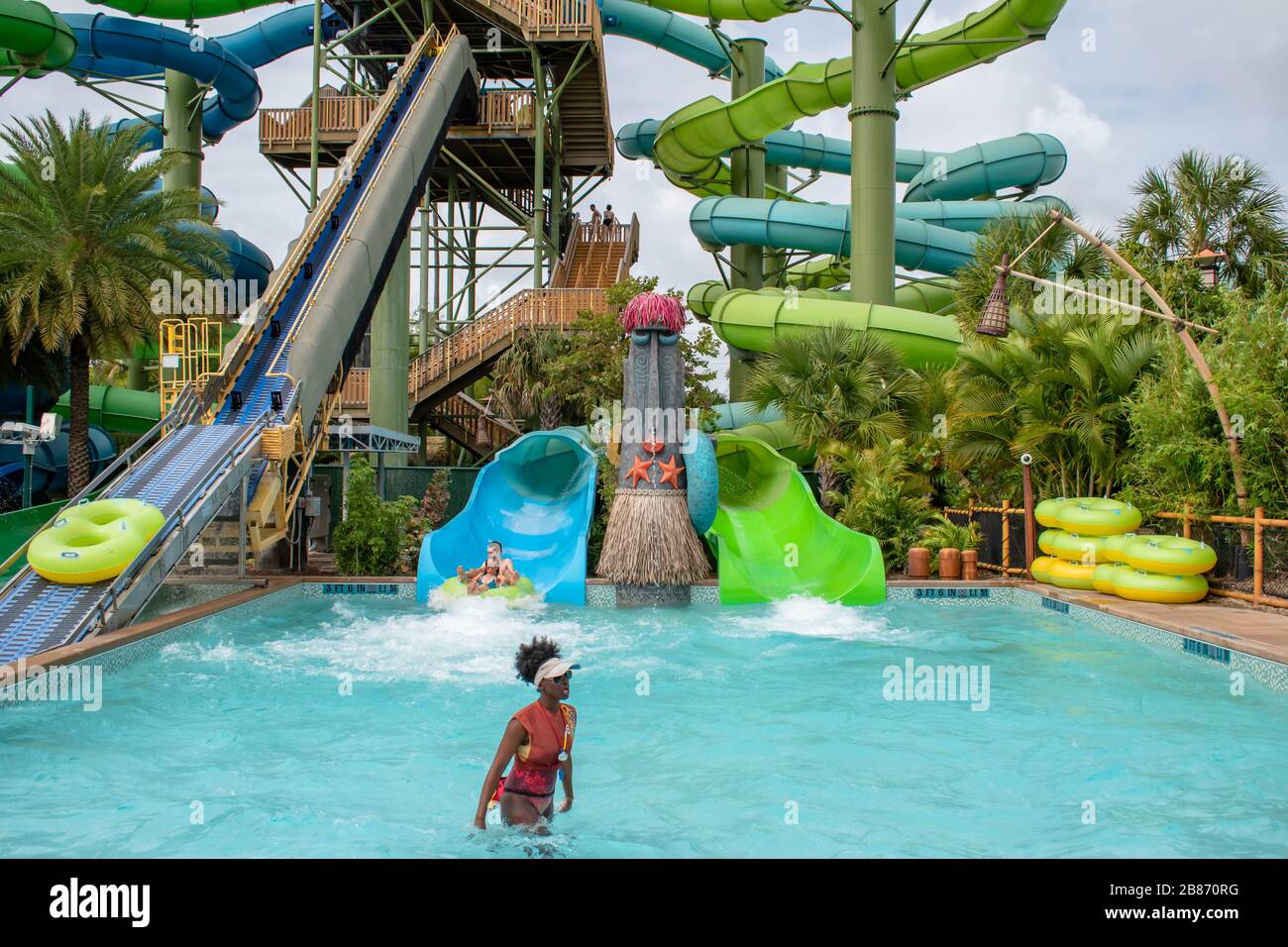 Orlando, Florida. March 10, 2020. People enjoying Raki of Taniwha Tubes ...