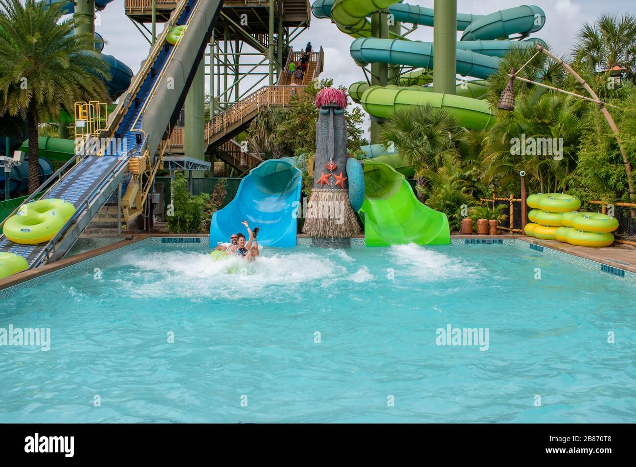 Orlando, Florida. March 10, 2020. People enjoying Raki of Taniwha Tubes ...