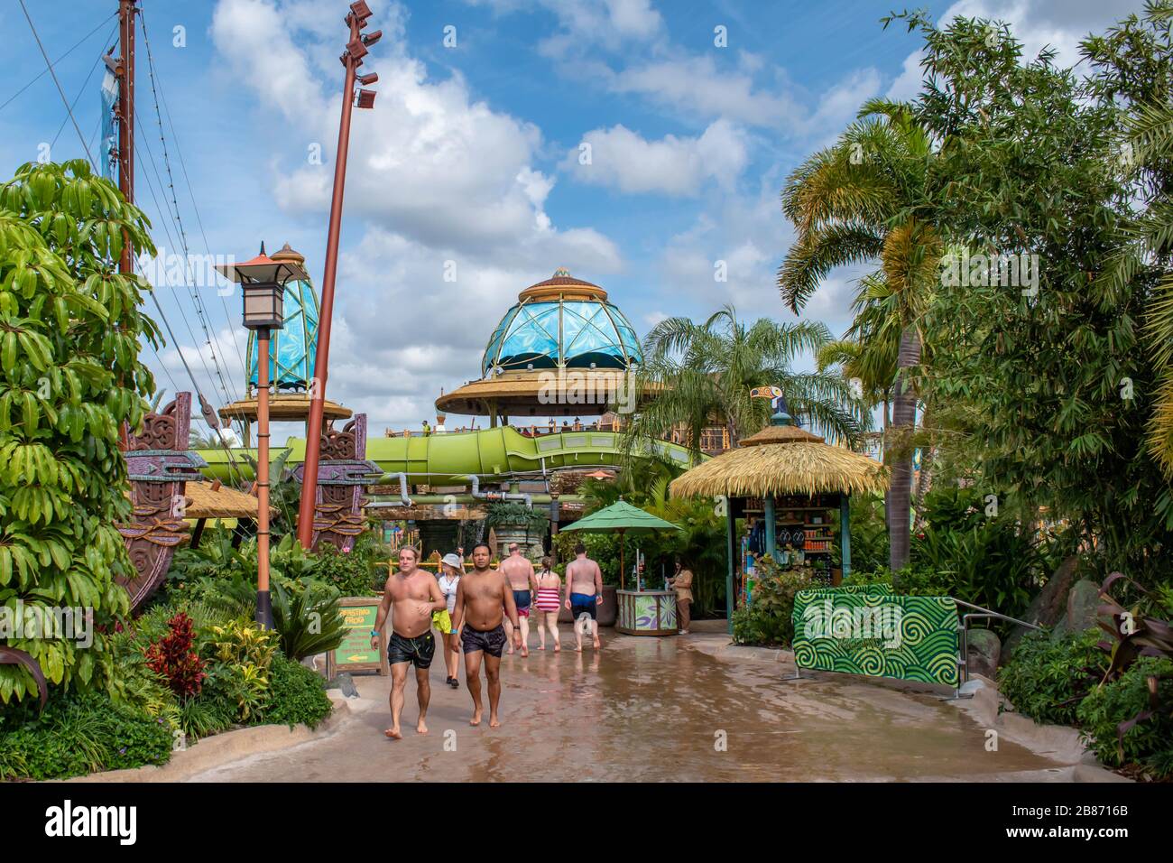 Orlando, Florida. March 10, 2020. People walking at Volcano Bay in ...