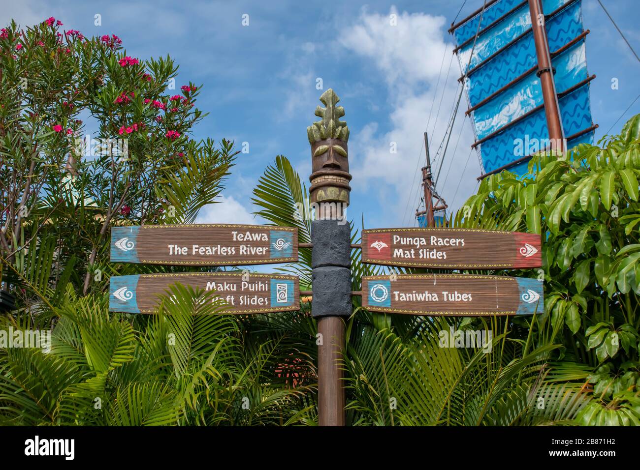 Orlando, Florida. March 10, 2020. Top view of attractions sign at ...