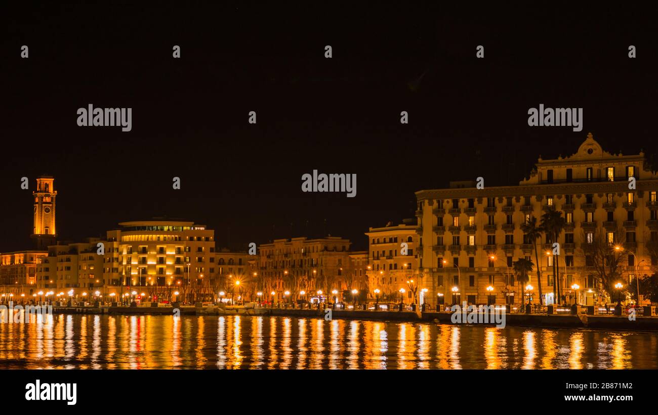 Bari Skyline Viewed from Sea at Night Stock Photo - Alamy