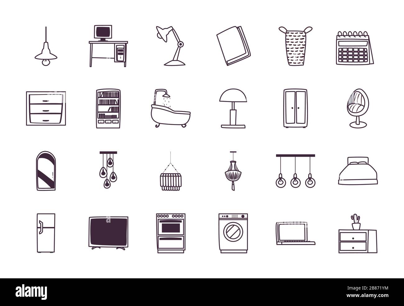 line style icon set design, Home room decoration interior living ...