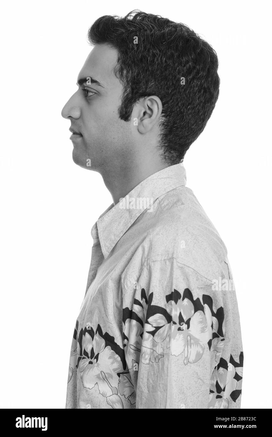 Profile view of young Persian tourist man ready for vacation Stock ...