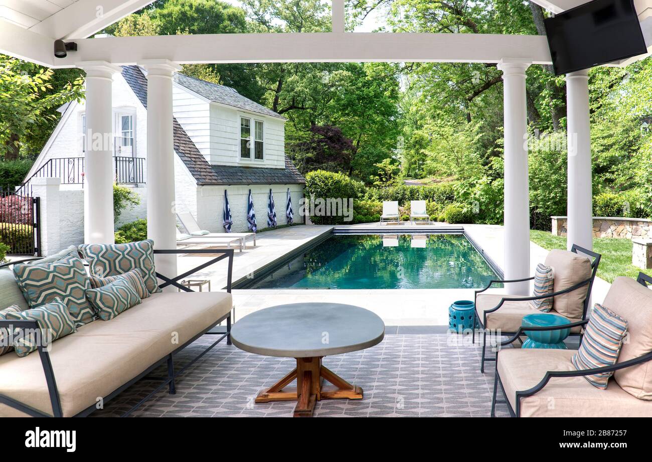 Outdoor Living, Pool and deck Stock Photo - Alamy