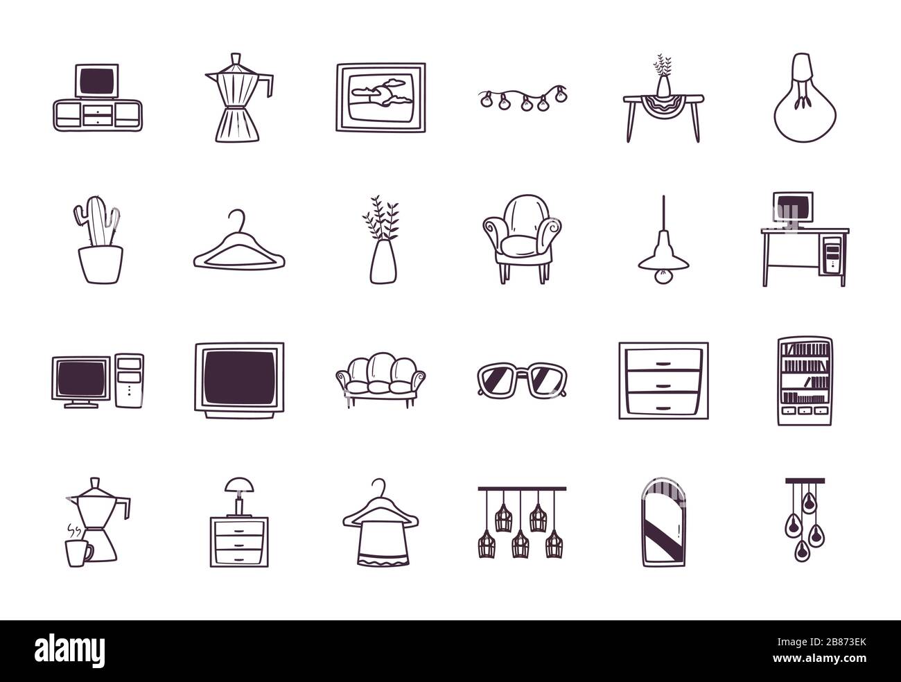 line style icon set design, Home room decoration interior living ...