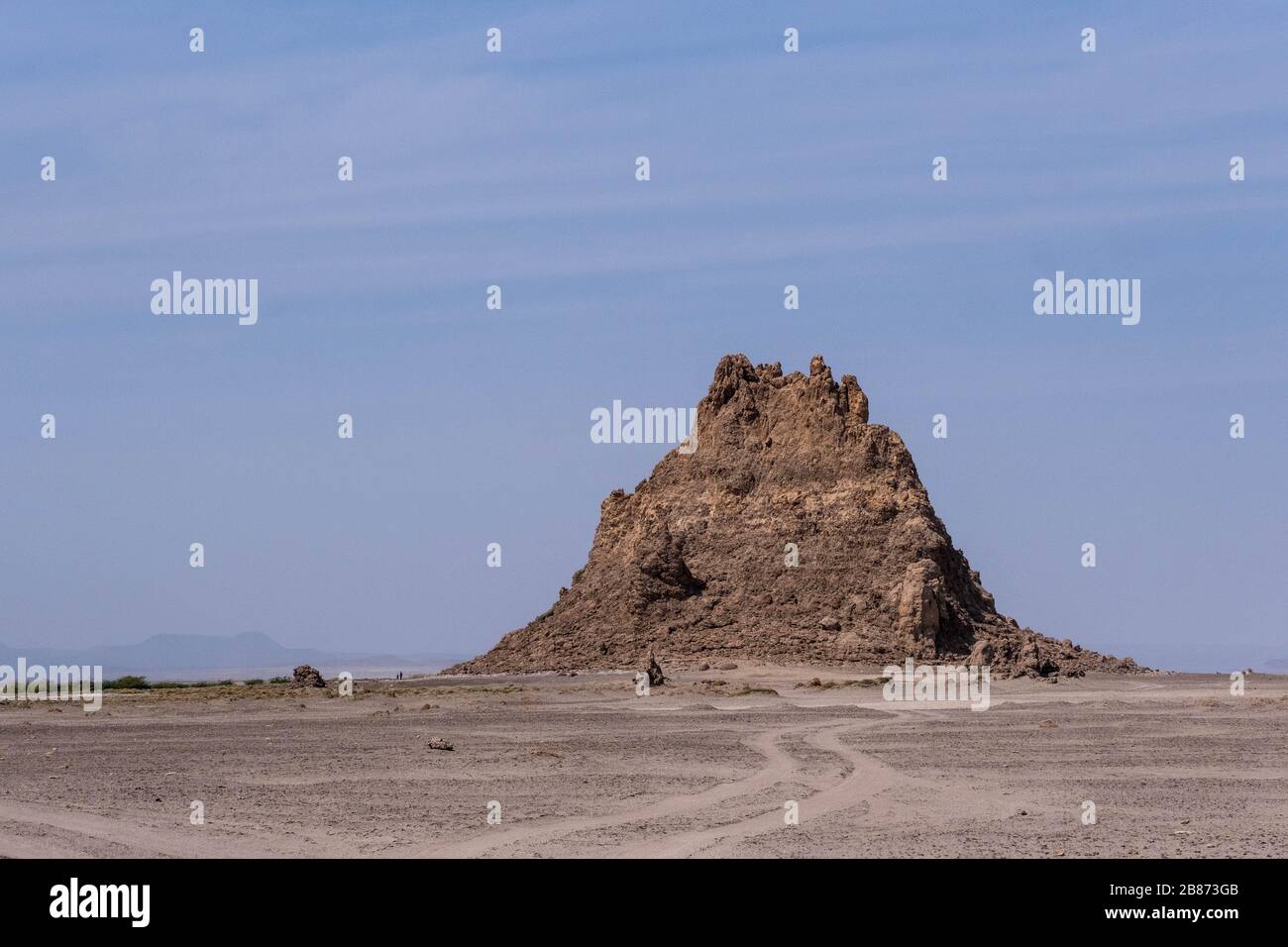 Africa, Djibouti, Lake Abbe. Landscape view of lake Abbe Two children ...