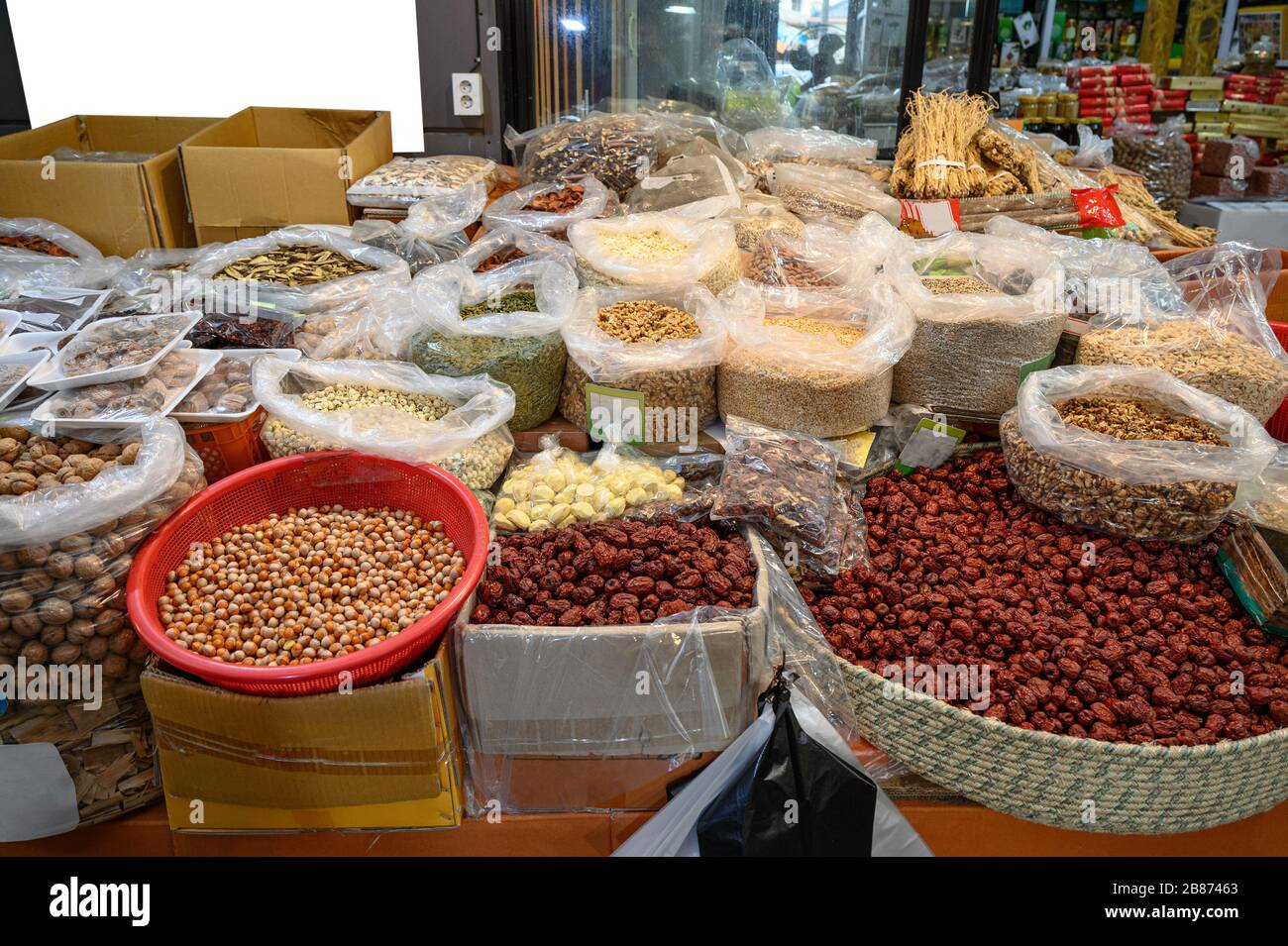 Grocery stall with raw materials from plants and herbs for ingredient ...