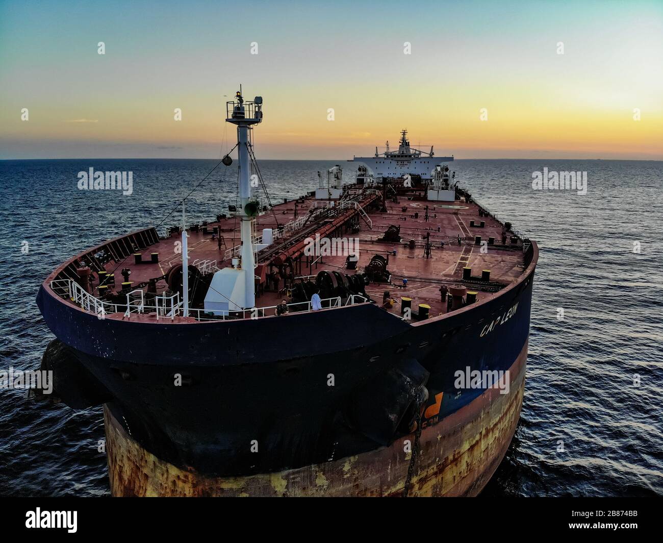 Aerial view of oil tanker ship Stock Photo - Alamy