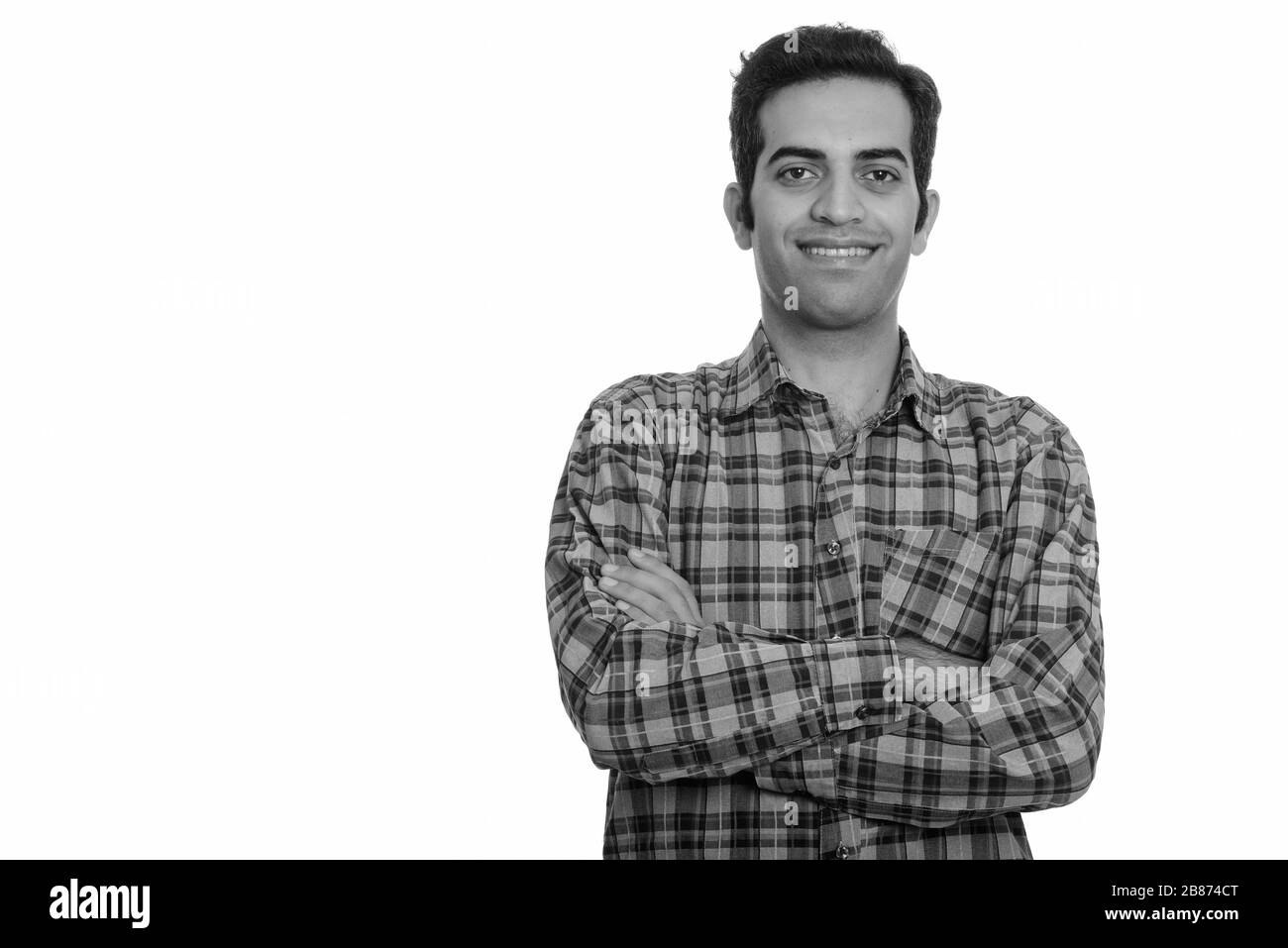 Portrait happy man standing arms Black and White Stock Photos & Images - Alamy