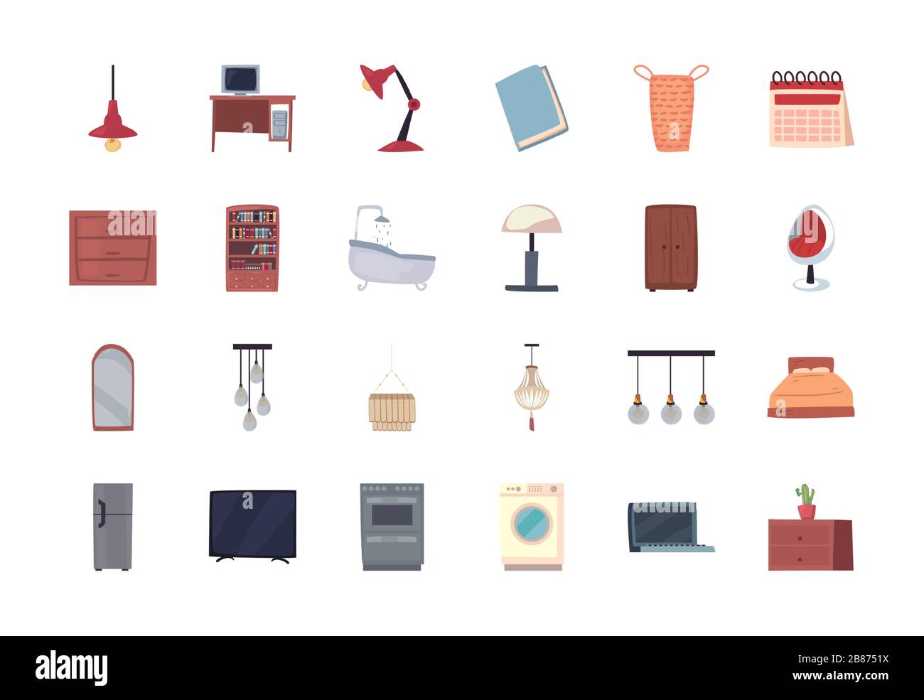 flat style icon set design, Home room decoration interior living ...