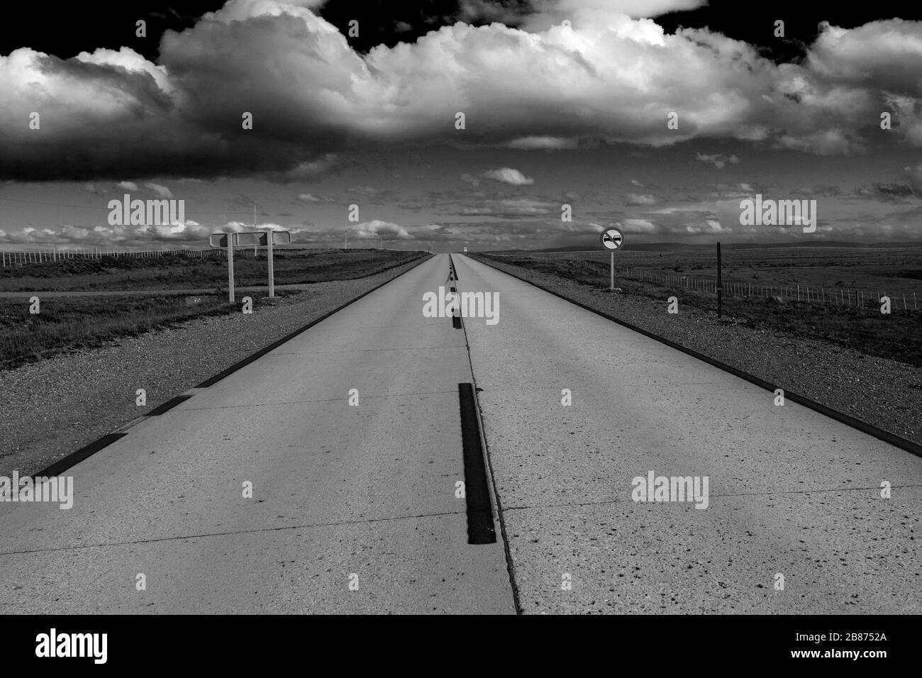 View of the Route 9 road, near Punta Arenas city, Patagonia, Chile ...