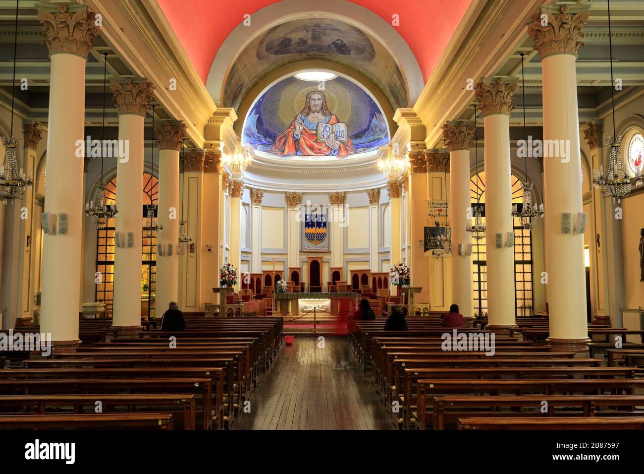 Interior of the Sacred Heart Cathedral, Punta Arenas city, Patagonia ...