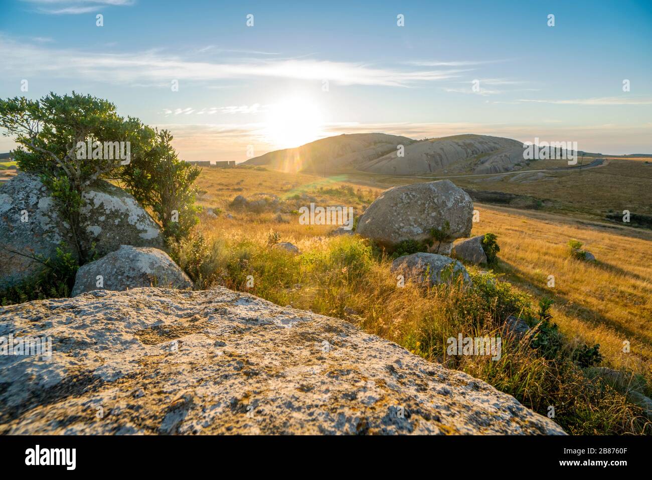 Beautiful landscape with huge Sibebe monolith rock in Eswatini, Africa ...