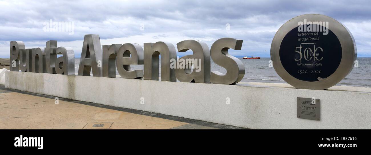 Punta Arenas city sign, Patagonia, Chile, South America Stock Photo - Alamy