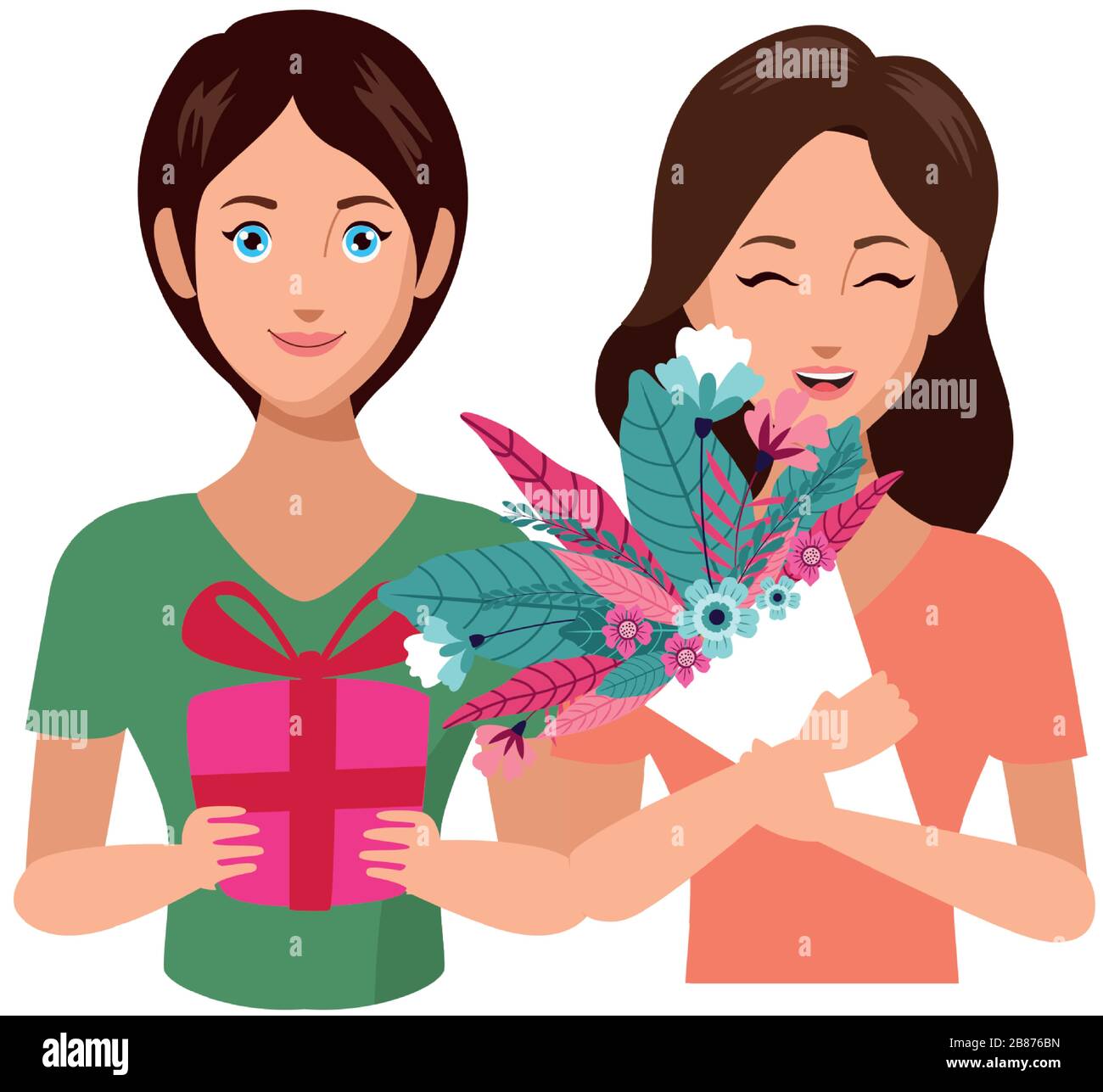 beautiful mothers with flowers and gift characters Stock Vector Image ...