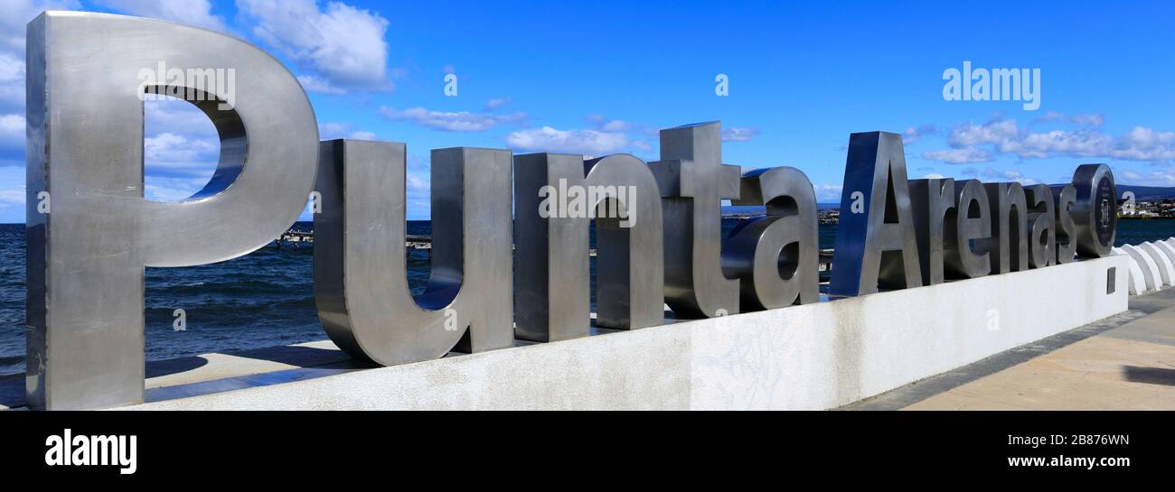 Punta Arenas city sign, Patagonia, Chile, South America Stock Photo - Alamy