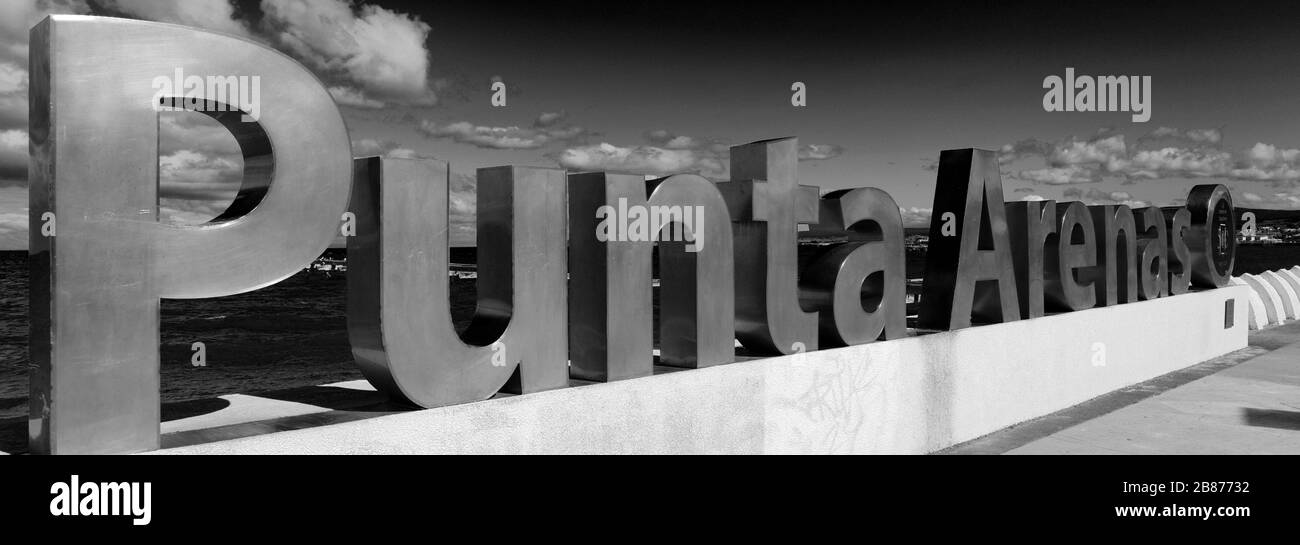 Punta Arenas city sign, Patagonia, Chile, South America Stock Photo - Alamy