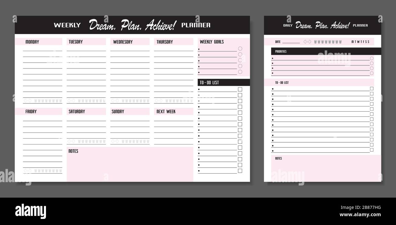 Set of planners. Daily and weekly planner template. Blank notebook page ...