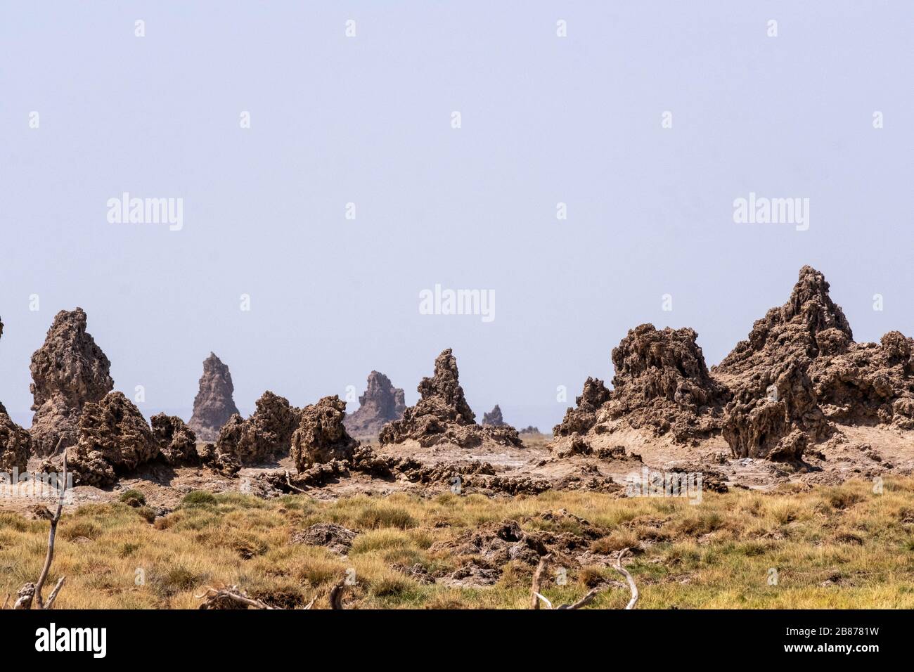 Africa, Djibouti, Lake Abbe. Moonlike landscape view of rock formation ...
