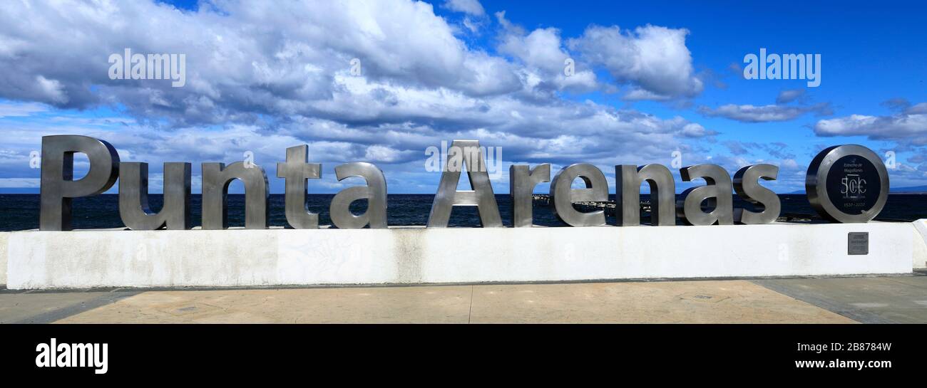 Punta Arenas city sign, Patagonia, Chile, South America Stock Photo - Alamy