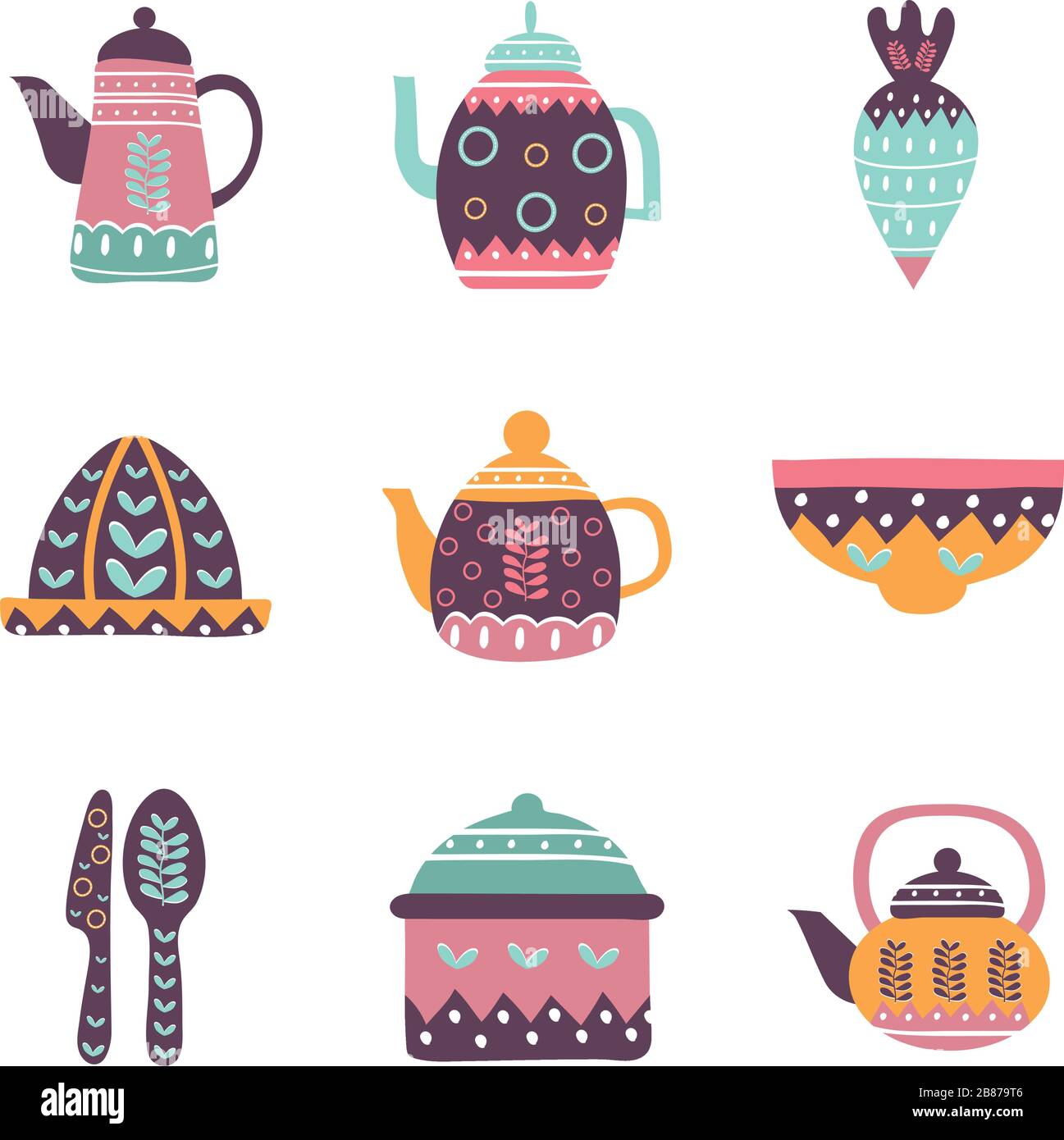 Cook and kitchen decorative elements flat style icon set vector design ...
