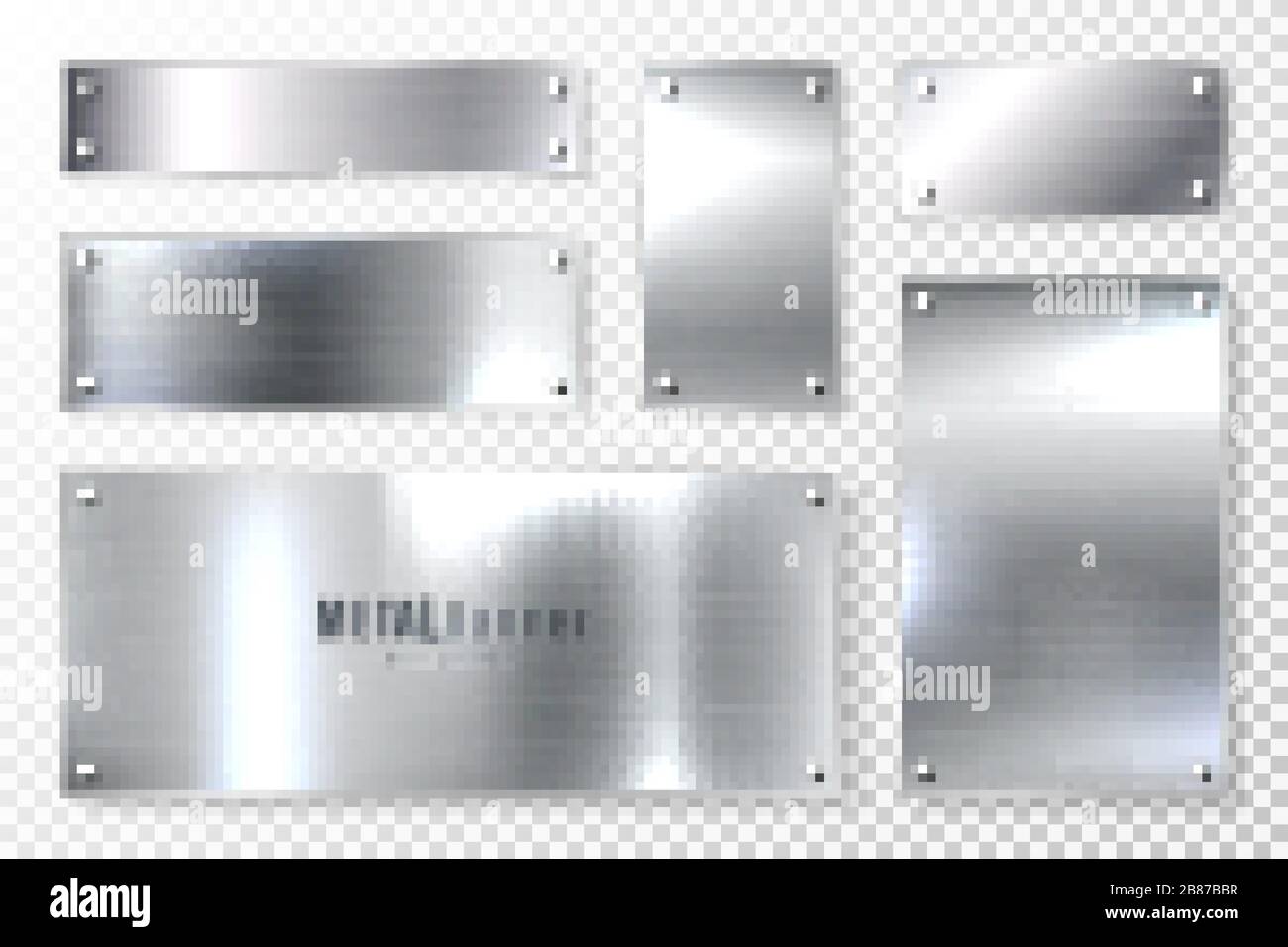 Realistic shiny metal banners set. Brushed steel plate. Polished silver ...